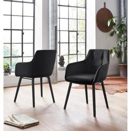 OTTO home Armlehnstuhl &raquo;Bradford&laquo; (Set) 2 Stk.(1 oder 2 St&uuml;ck), Bezug in Samtsoff, Gestell aus Eiche Massivholz schwarz B/H/T: 59cm x 79cm x 55cm, 2 