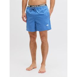 Jack & Jones Jack & Jones Herren Badeshorts &raquo;JPSTMAUI SURF DOUBLE WB SWIM SHORTS&laquo; Kunstfaser, Elastisches Taillenbund, Logo-Detail blau M, N-Gr