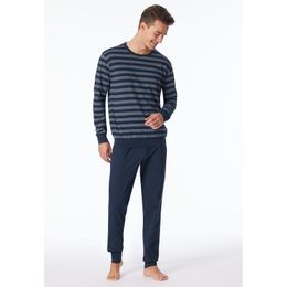 uncover by Schiesser Herren uncover by Schiesser Schlafanzug 2 tlg. Rundhalsausschnitt, Langarm, Single Jersey, feine Blockstreifen 52