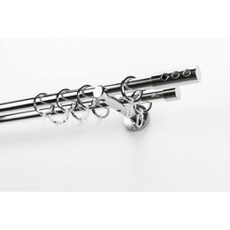 Garesa Gardinenstange &raquo;EASY&laquo; &Oslash; 20 mm 2 l&auml;ufig-l&auml;ufig Wunschma&szlig;l&auml;nge Vorhanggarnitur, verl&auml;ngerbar, Endk. mit 3 L&ouml;cher, Alu, m. Ringe grau Aluminium B/