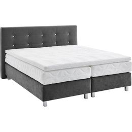 Westfalia Schlafkomfort Boxspringbett mit Kn&ouml;pfen in Kristalloptik, wahlweise mit Topper grau Bezug: Microvelours 100% Polyester;Polsterung: 100% Polyester Microvelours Mit 