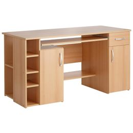 VOGL M&ouml;belfabrik Schreibtisch &raquo;Tim mit seitlich offenen F&auml;chern & Tastaturauszug,&laquo; Druckerablage, 1 Schublade, Breite 138 cm, Made in Germany braun B/