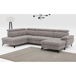 COTTA Wohnlandschaft &raquo;Hudson U-Form, B: 324 cm&laquo; mit Kopfteilverstellung, optional Schlaffunktion & Bettkasten grau B/H/T: 324cm x 100cm x 207cm, 
