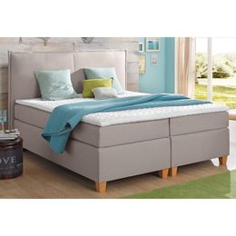 Home Affaire Boxspringbett &raquo;Houssay&laquo; inkl. Topper, 5 Breiten, 2 H&auml;rtegraden auch in &Uuml;berl&auml;nge 220 cm beige Struktur fein (100% Polyester) Struktur 
