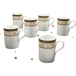 Creatable Becher &raquo;Kaffeebecher Majestosa&laquo; Dekor schwarz abgesetzt, Tassen Set, 6-teilig wei&szlig; Porzellan 6 Stk.