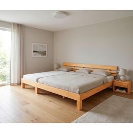 P & B Familienbett, Holz, Buche, Hartholz, H&ouml;he ca. 25 cm, 270x200 cm, Kingsize, sichtbare Massivholzteile, Familienbett, Schlafzimmer, Betten, Familienbetten
