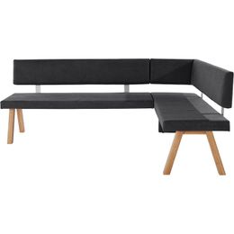 OTTO home Eckbank &raquo;Rio&laquo; Massivholz in Eiche ge&ouml;lt, Esszimmerbank bequem gepolstert schwarz Polyester B/H/T: 210cm x 89cm x 140cm, Struktur fein, 