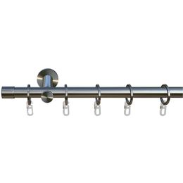 Indeko Gardinenstange &raquo;Linz&laquo; &Oslash; 16 mm 1 l&auml;ufig-l&auml;ufig Wunschma&szlig;l&auml;nge Komplett-Set inkl. Ringen,Faltenlegehaken und Montagematerial Eisen B/L: 320cm &Oslash; 