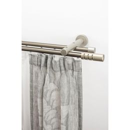 Garesa Gardinenstange &raquo;PEMPIA&laquo; &Oslash; 20 mm 2 l&auml;ufig-l&auml;ufig Wunschma&szlig;l&auml;nge Vorhanggarnitur, verl&auml;ngerbar, Knopf m.Ausschnitte grau Holzwerkstoff, Metall B/