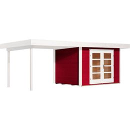 Weka Gartenhaus &raquo;Designhaus 126 Plus&laquo; mit Anbaudach rot Massivholz Fu&szlig;boden im Gartenhaus, ohne Dacheindeckung