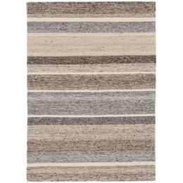 Theko Wollteppich &raquo;Ehrwald TK-155&laquo; rechteckig 12 mm H&ouml;he Wendeteppich, besonders flach, reine Wolle, handgewebt, gestreift Schurwolle B : 90cm 1 Stk.,