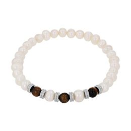 Amor Herren Armband mit Tigerauge - mit S&uuml;&szlig;wasserzuchtperle 21cm, Edelstahl Perlen