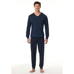 Schiesser Herren Pyjama &raquo;Comfort Essentials&laquo; 2 tlg. V-Ausschnitt, Brusttasche, Baumwolle, Langarm blau 25