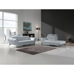 Egoitaliano Polstergarnitur &raquo;Sueli&laquo; Set, bestehend aus Sofa und Recamiere, Kopfteilverstellung, Bezug Leder blau Leder &raquo;NUVOLE&laquo; (Echtes Rindsleder). 