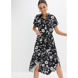 bonprix Damen bonprix Blusenkleid feminin geschnitten, mit Hemdblusenkragen, Kurzarm, mit Bindeband 48, N-Gr