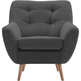 exxpo - sofa fashion Sessel &raquo;Scandi, Loungesessel mit tollem Sitzkomfort, hochwertige Polsterung&laquo; bequem, hohe Holzf&uuml;&szlig;e grau Cord, Sessel, B/H/T: 87cm