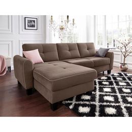 Sit & More sit&more Ecksofa &raquo;Varese L-Form&laquo; mit Federkern, wahlweise mit Schlaffunktion und Stauraum braun Bedruckte Microfaser (100% Polyester);Luxus-Microfaser