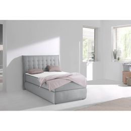 Home Affaire Boxspringbett &raquo;Sagres&laquo; Kopfteil mit 2farbiger Flatterbiese und zweifarbigen Kn&ouml;pfen grau Feinstruktur(100% Polyester);Bezug der 