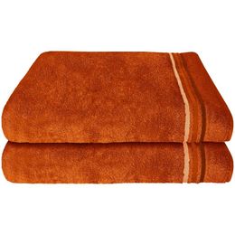 Schiesser Duscht&uuml;cher &raquo;Skyline Color aus 100 % Baumwolle mit eleganter Streifenbord&uuml;re&laquo; MADE IN GREEN by OEKO-TEX orange Frottier, Frottier B/L: 70cmx140cm, 2 