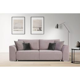 Inosign 3-Sitzer &raquo;BEATRICE, B: 250 cm - wahlweise mit Bettfunktion&laquo; u. Bettkasten, incl. 2 Zierkissen rosa B/H/T: 250cm x 92cm x 107cm, Samtoptik,mit 