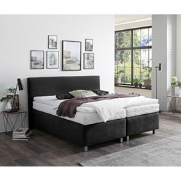 Westfalia Schlafkomfort Boxspringbett &raquo;Florenz in den Breiten 160x200, 180x200cm & 200x200cm&laquo; Verchromte Metallf&uuml;&szlig;e, die die Kopfteilform aufgreifen schwarz Microvelours Mit 