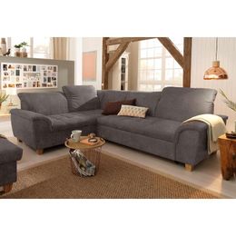 Home Affaire Ecksofa &raquo;Lyla fester Sitzkomfort, bequeme Armlehnen, Breite 275cm, L-Form&laquo; wahlweise mit R&uuml;ckenfunktion und Bettfunktion grau Luxus-