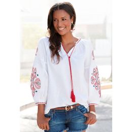 Lascana Damen Lascana Langarmbluse mit Stickerei, Damenbluse, Tunika, Boho-Style bunt 42