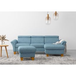 OTTO home Ecksofa &raquo;Lindgren L-Form&laquo; wahlweise mit Bett mit klappbaren Rollen, Kasten und Kopfverstellung blau 100% Polyester B/H/T: 258cm x 84cm x 