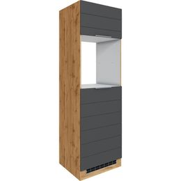 KOCHSTATION Backofen/K&uuml;hlumbauschrank &raquo;KS-Luhe&laquo; 60 cm breit, hochwertige MDF-Fronten mit waagerechter Lisene grau MDF wotaneiche, B/H/T: 60cm x 200cm 