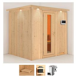 Karibu Sauna &raquo;Dima&laquo; Set, Ofen 3,6 kW Bio-Ofen externe Strg. easy beige Bio-Kombiofen, externe Steuerung, 3,6 kW