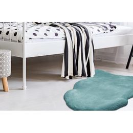 Arte Espina Fellteppich &raquo;Rabbit 200&laquo; fellf&ouml;rmig 35 mm H&ouml;he Kunstfell, Kannichenfell Haptik, weich, Wohnzimmer alle R&auml;ume,Hochflor blau Kunstfaser B : 60cm 1 Stk.,