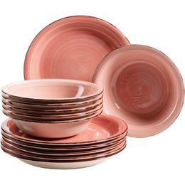 OTTO home Tafelservice &raquo;Teller Set, Geschirr-Set Bell Tempo&laquo; rustikale Holzoptik mit Spiraldekor, 12 Teile, f&uuml;r 6 Personen orange Keramik 12 Stk.