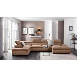 OTTO home Wohnlandschaft &raquo;Alberto U-Form&laquo; mit Kopfteilverstellung, wahlweise mit Schlaffunktion braun 100% Polyester;Microfaser in Antiklederoptik (
