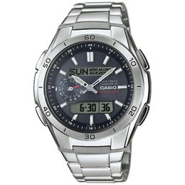 CASIO FUNK Herren Funkchronograph Solaruhr, Armbanduhr, Digitaluhr, Edelstahlarmband,bis 10 bar wasserd. schwarz Einheitsgr&ouml;&szlig;e