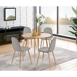 OTTO home Essgruppe &raquo;Eadwine, Sitzgruppe Esstisch plus 4 Esszimmerst&uuml;hle&laquo; Esstisch plus 4 Esszimmerst&uuml;hle grau Samtvelours, Eichefarben/hellgrau