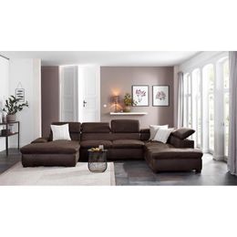OTTO home Wohnlandschaft &raquo;Alberto U-Form&laquo; mit Kopfteilverstellung, wahlweise mit Schlaffunktion braun 100% Polyester;Microfaser in Antiklederoptik (