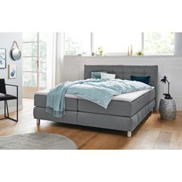 Home Affaire Boxspringbett &raquo;Salo XXL&laquo; in Samtoptik oder Struktur, 6 Breiten in &Uuml;berl&auml;nge 220cm, 4 H&auml;rtegrade grau Struktur, Liegefl&auml;che B/L: 180cm x 