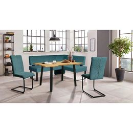 OTTO home Eckbankgruppe &raquo;Oliver&laquo; Set, 4-tlg, 4 Stk. tlg. Eckbank mit Wellenunterfederung im Sitz, Tisch Massiv Eiche blau 92% PES, 8% Naylon B/H/T: 
