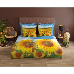Good Morning Wendebettw&auml;sche &raquo;Sonne&laquo; 2 Stk. Baumwolle, 2 Teilig, Rei&szlig;verschluss, Wende, Sonnenblume, Gelb, Blau bunt Renforc&eacute;, Obermaterial: 100% 