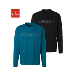 Herren Langarmshirt, gr&uuml;n, Basic, Gr. XL, BENCH. LOUNGEWEAR, unifarben, Single Jersey, Obermaterial: 100% Baumwolle, Shirts, mit Bench. Print vorn