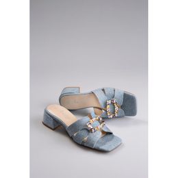 Aniston Shoes Damen Aniston SHOES Pantolette Sandale, Sommerschuh, Klettschuh, Jeans-Optik blau 40