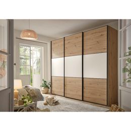 STAUD Schwebet&uuml;renschrank &raquo;Includo, Made in Germany&laquo; wei&szlig; Holzwerkstoff Artisan Eiche, B/H/T: 280cm x 222cm x 68cm, Schubladen: 2 Stk. T&uuml;ren: 3 Stk. 