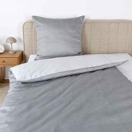Tom Tailor HOME Bettw&auml;sche &raquo;FINE STRIPES&laquo; 2 new bedroom, gewebtes Label grau Satin, Obermaterial: 100% Baumwolle B/L: 135cm x 200cm, 1 Stk., 1 Stk., 