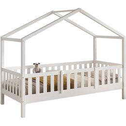 Vipack Hausbett &raquo;Dallas, Massivholzbett mit Dachaufbau umbaubar vom Boden- zum Daybett&laquo; inkl. Lattenrost, Rausfallschutz, Sprossen, 90 oder 140x200 cm breit,