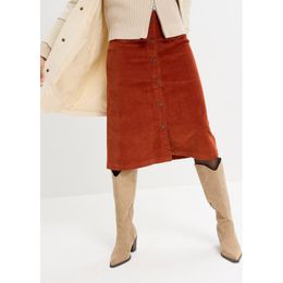 bonprix Damen bonprix Cordrock mit Stretch, mit durchgehender Knopfleiste, mit G&uuml;rtelschlaufen braun 52