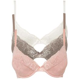 bonprix Push-up-BH &raquo;Push-up-BH mit feiner Spitze (3er Pack)&laquo; Packung, 3er, 3 leicht wattierte Cups, mit feinem Allover-Spitze, mit Baumwollfutter rosa
