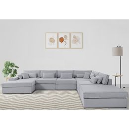OTTO home Wohnlandschaft &raquo;Enid U-Form&laquo; 6 Teile, bestehend aus Modulen, in vielen Bez&uuml;gen, auch in Breitcord silber Baumwollmix (60% Baumwolle/40% 