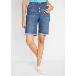 bonprix Damen Bermudas, blau, Gr. 54, Web, Obermaterial: 82% Baumwolle, 17% Polyester, 1% Elasthan, Hosen, aus Baumwolle, Polyester und Elasthan,