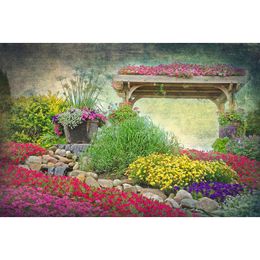 papermoon Fototapete &raquo;GARTEN-RETRO VINTAGE BLUME PFLANZEN PARK STEINE PERGOLA&laquo; bunt Vlies B/L: 5m x 2,8m, Bahnen: 10 Stk.
