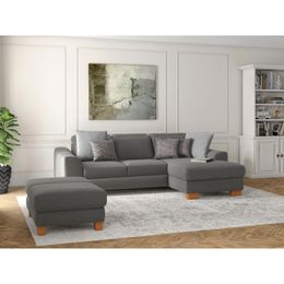 Sit & More sit&more Ecksofa &raquo;Dundee L-Form&laquo; mit Federkern und Massivholzf&uuml;&szlig;en, wahlweise mit Kopfteilverstellung grau B/H/T: 264cm x 86cm x 175cm, Struktur weich